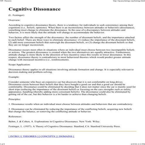 Cognitive dissonance theory | PDF