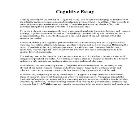 Cognitive Essay. Allegany College of Maryland | PDF