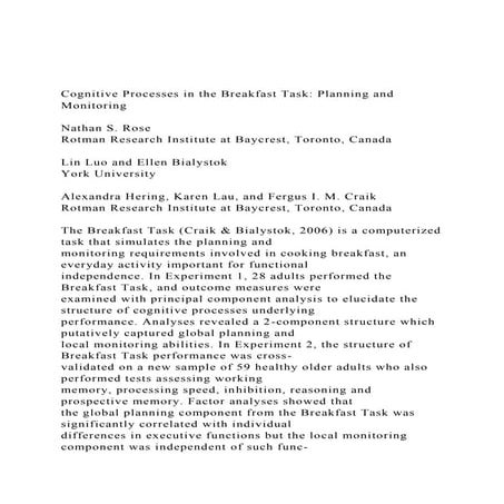 Cognitive Processes in the Breakfast Task Planning and Monito.docx