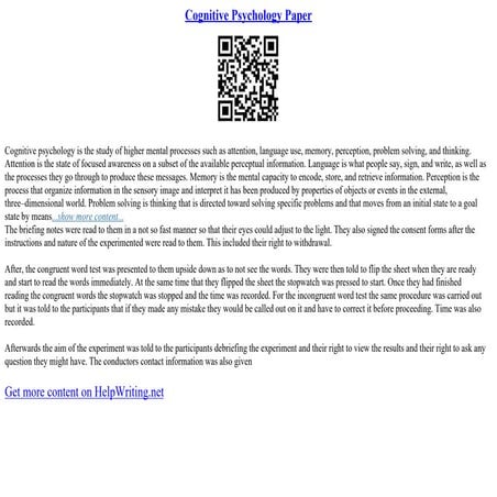 Cognitive Psychology Essay