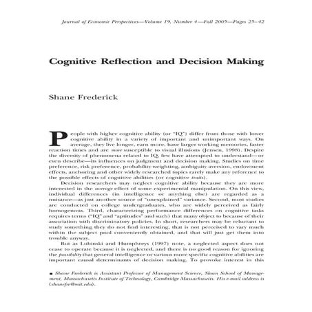 Cognitive reflection and decision making | PDF