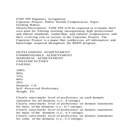 COH 499 Signature Assignment Capstone Project Public Health Com | PDF