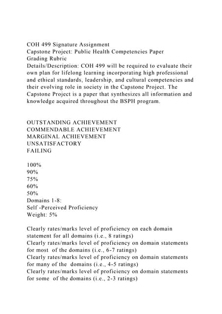 COH 499 Signature Assignment Capstone Project Public Health Com | DOCX ...