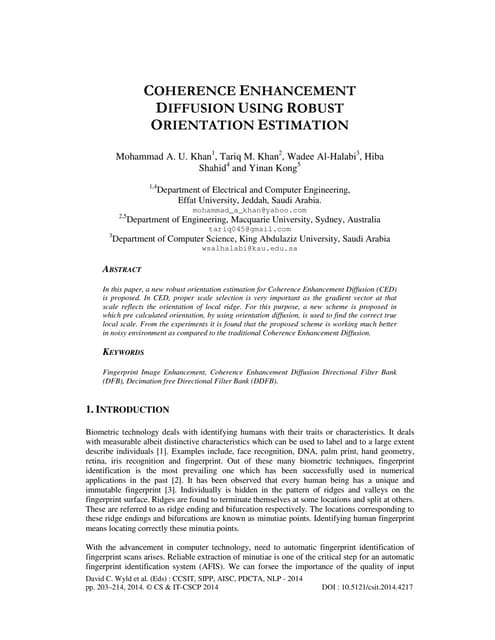 Coherence Enhancement Diffusion Using Robust Orientation Estimation Pdf