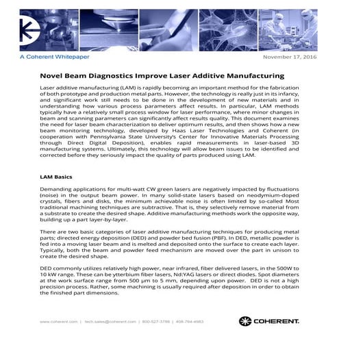 Coherent, Whitepaper: LAM - Laser Additive Manufacturing with new laser ...