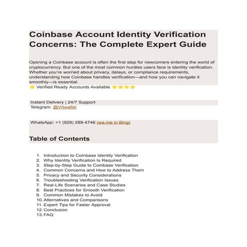 Complete Expert Guide to Coinbase Account Identity Verification | PDF