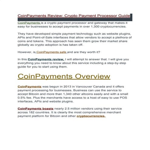 Coin payments review crypto payment processor guide | PDF