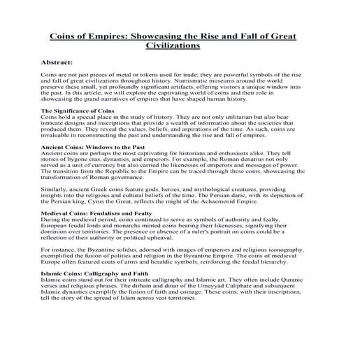 Coins of Empires: Showcasing the Rise and Fall of Great Civilizations | PDF