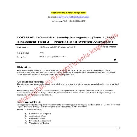 Coit20263 information security management assignment 2 | DOCX