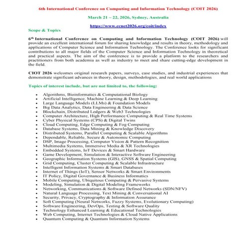 Call For Articles--6th International Conference on Computing and ...