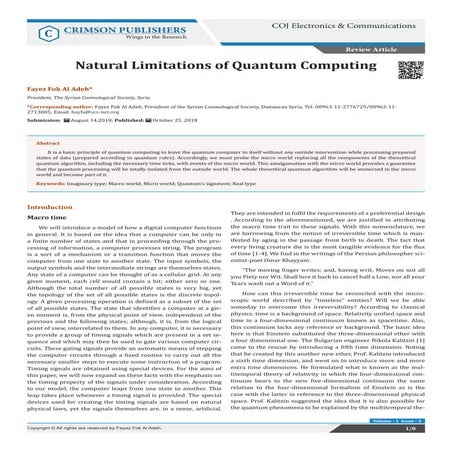 Natural Limitations of Quantum Computing: Crimson Publishers | PDF