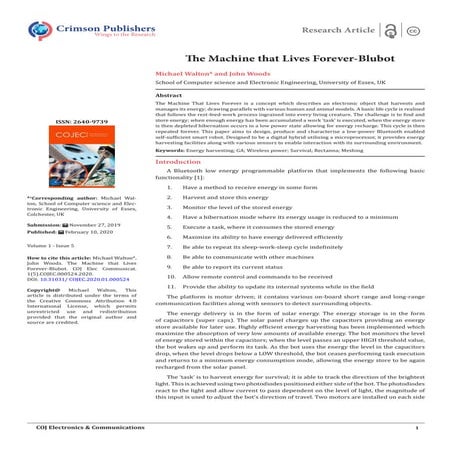 The Machine that Lives Forever-Blubot_Crimson Publishers | PDF