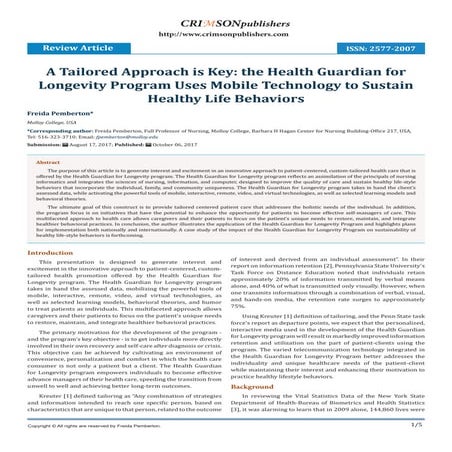 A Tailored Approach is Key: the Health Guardian for Longevity Program ...