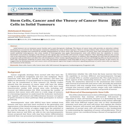 Stem Cells, Cancer and the Theory of Cancer Stem Cells in Solid Tumours ...