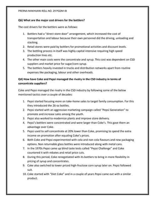 Cola wars Case Study Analysis | DOCX | Business | Business and Finance