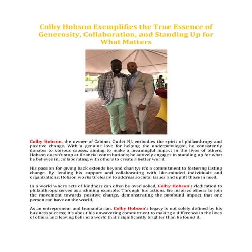 Colby Hobson Exemplifies the True Essence of Generosity, Collaboration ...