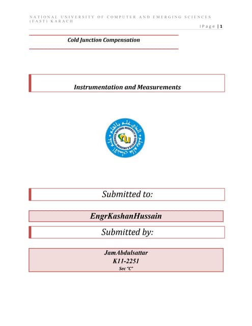 Instrumentation Lab. Experiment #8 Report: Thermocouples | PDF