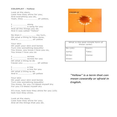 Coldplay Yellow | DOCX