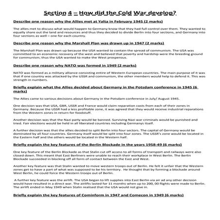 Cold war essay questions (I)gcse | DOC