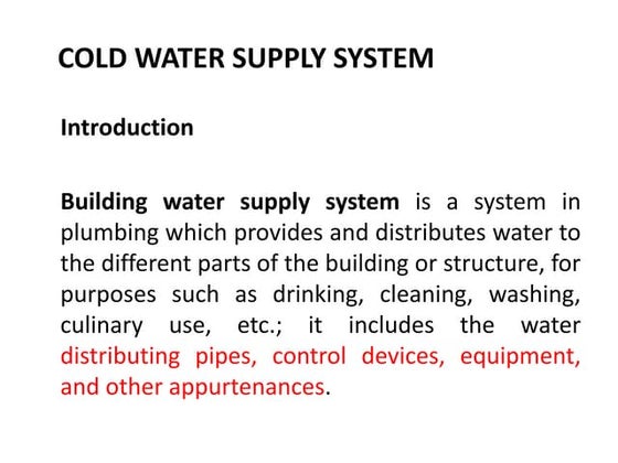 Cold water supply system & Components | PPSX