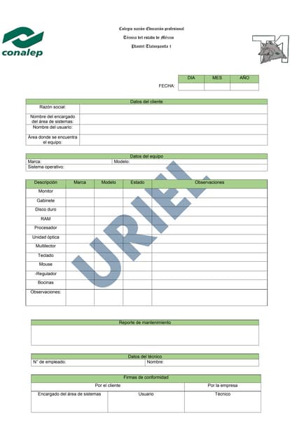 Hoja de-mantenimiento | DOCX | Computing | Technology & Computing