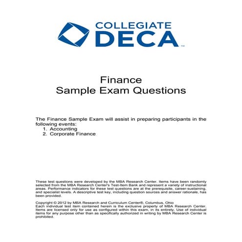 Col finance sample_exam | PDF
