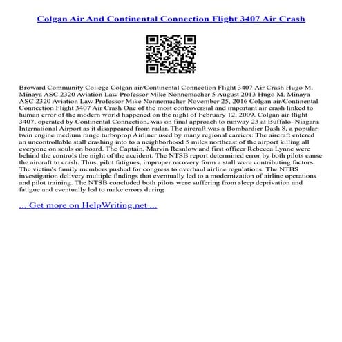 Colgan Air And Continental Connection Flight 3407 Air Crash | PDF