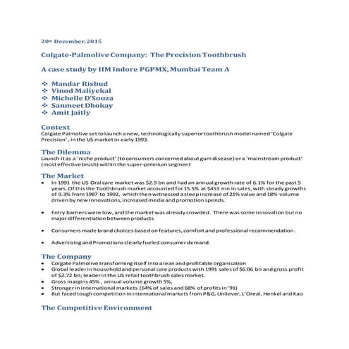 Colgate precision case study pgpmx mumbai group a dec2015 | DOCX