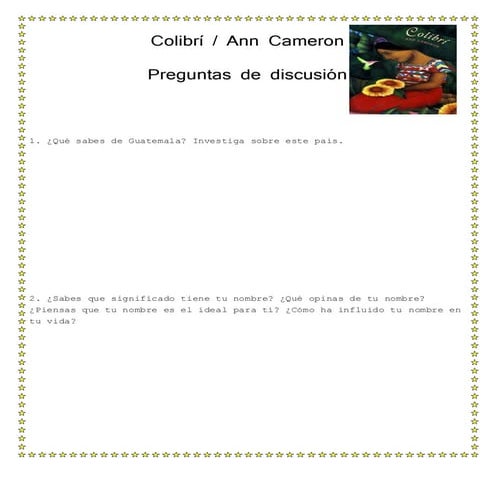 Colibrí preguntas de discusión | DOCX