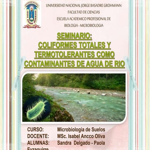 Coliformes totales y termotolerantes como contaminantes de agua de río ...