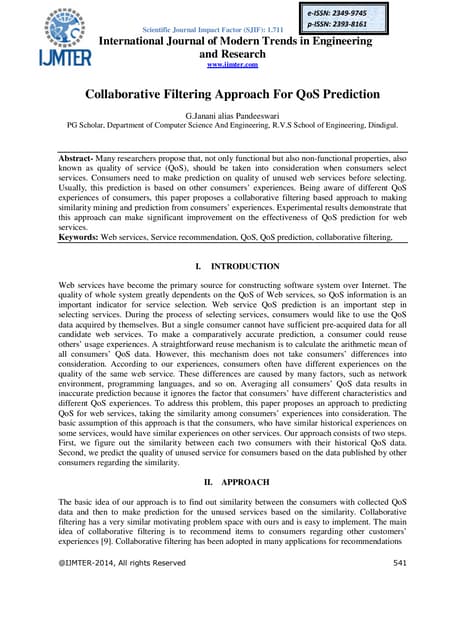 Collaborative Filtering Approach For Qos Prediction Pdf