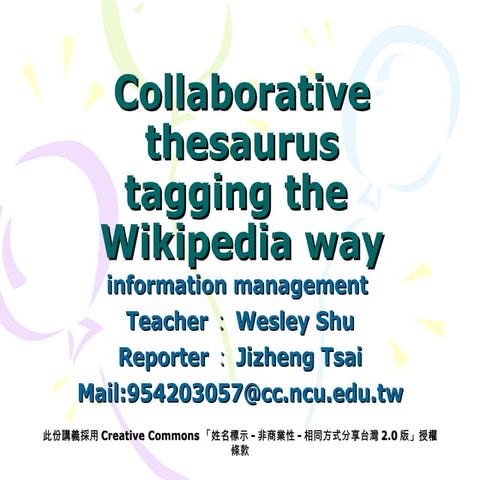 Collaborative Thesaurus Tagging The Wikipedia Way | PPT