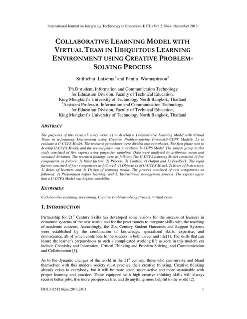 Development of a collaborative learning with creative problem solving process model in ...