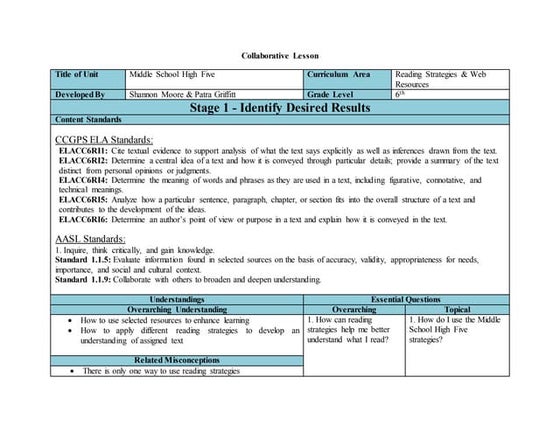 Lesson plan 6th grade | DOCX