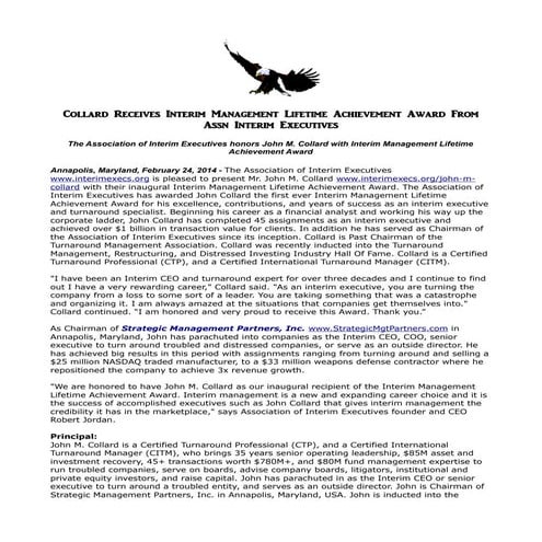 Collard receives interim management lifetime achievement award from ...