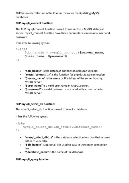 Collection Of Built In Functions For Manipulating Mysql Databasesdocx