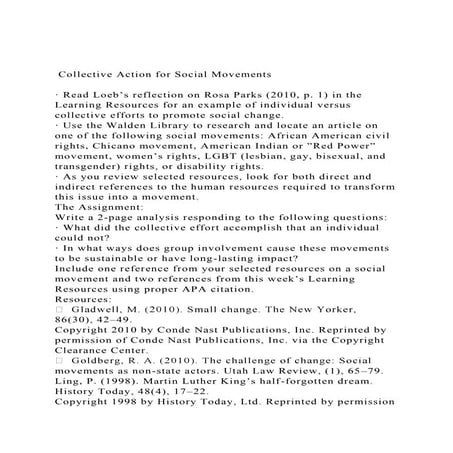 Collective Action for Social Movements· Read Loeb’s reflect.docx