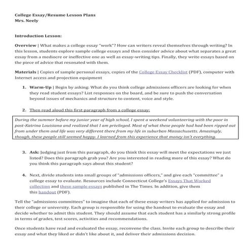 College essay lesson plan | DOCX