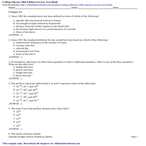 College Physics 10th Edition Serway Test Bank | PDF