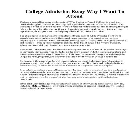 College Admission Essay Why I Want To Attend | PDF