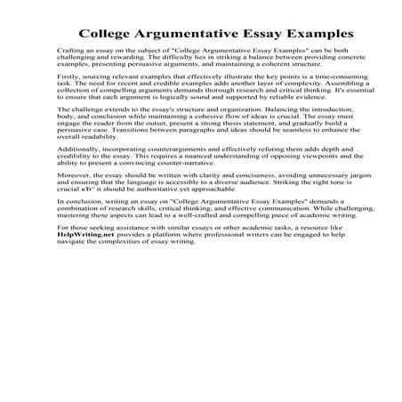 College Argumentative Essay Examples. Argumentative Essay Examples ...