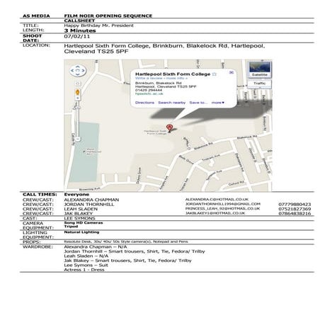 College call sheet | DOC