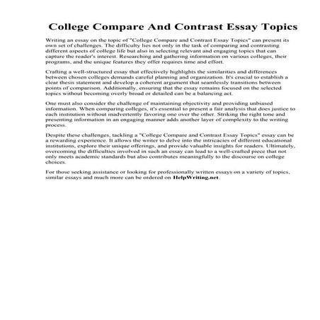 College Compare And Contrast Essay Topics | PDF