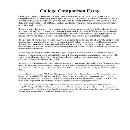 College Comparison Essay. Reflection Essay: Examples of college compare ...