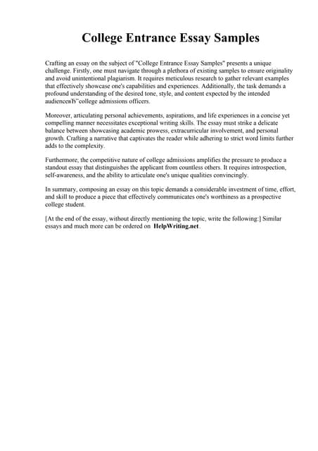 Sample College Personal Essay. Harrington College of Design | PDF