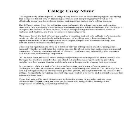 College Essay Music. Best Music Essay Thatsnotus | PDF
