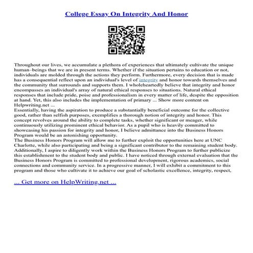 College Essay On Integrity And Honor | PDF
