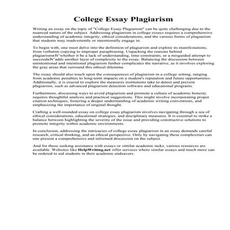 College Essay Plagiarism | PDF | College Education | Education