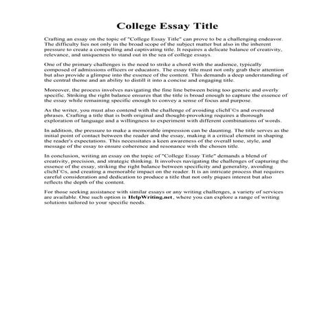 College Essay Title. Formatting an APA title page EasyBib | PDF