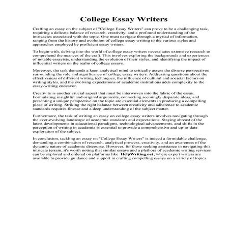 College Essay Writers | PDF